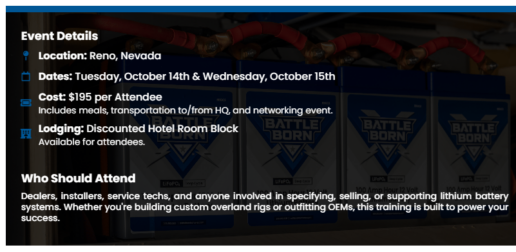 Register for Battle Born Batteries’ Level 3 Electrical Training - RV News